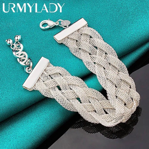 URMYLADY 925 Sterling Silver Braid Chain Bracelet For Men Fashion ...