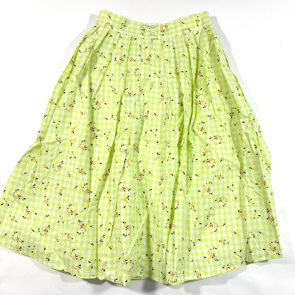 New ModCloth Imagine the Possibilities Skirt Size 0 Green Check Floral ...