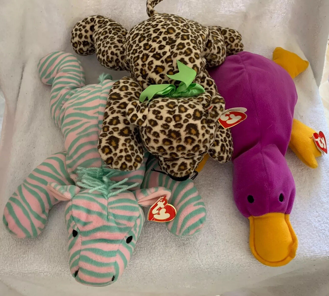 Vintage 3 TY PILLOW PALS Plush SPECKLES Leopard PADDLES Platypus ZULU ...