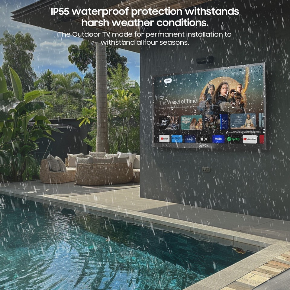 Sylvox 65'' Outdoor QLED TV IP55 weatherproof App store 2000 nits for ...