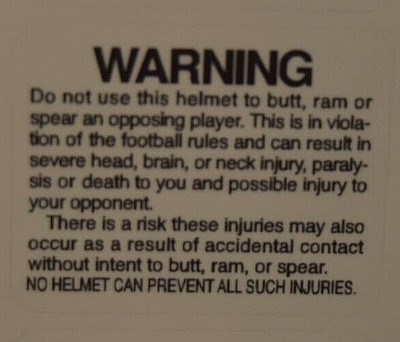 Vintage 1980's NFL Warning Label Football Helmet Decal - Thin Mil ...