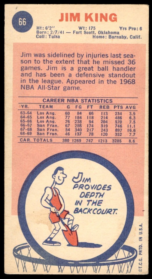 1969-70 TOPPS JIM KING CINCINNATI ROYALS #66 WRITING ON FRT | eBay