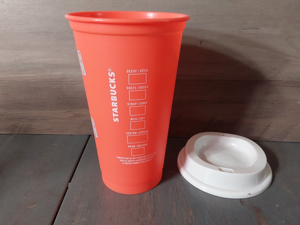 Starbucks Coffee Reusable Travel Plastic Cups 16oz Lid 2013 Orange ...