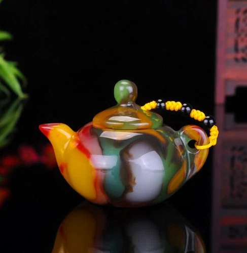 Collectable Small Teapot Natural Xin-jiang Color Jade Jug White Green ...