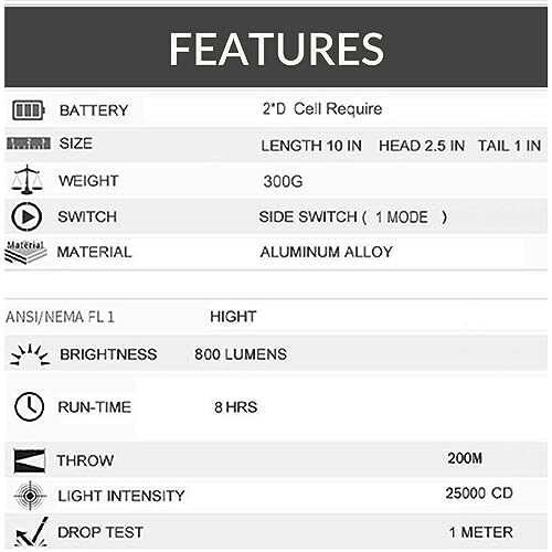 Heavy Duty 2 D Cell Battery Led Big Flashlights High Lumens Single Mode ...