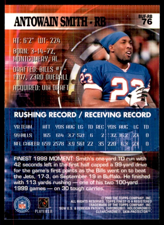 2000 Topps Finest Antowain Smith Football Cards #76 | eBay
