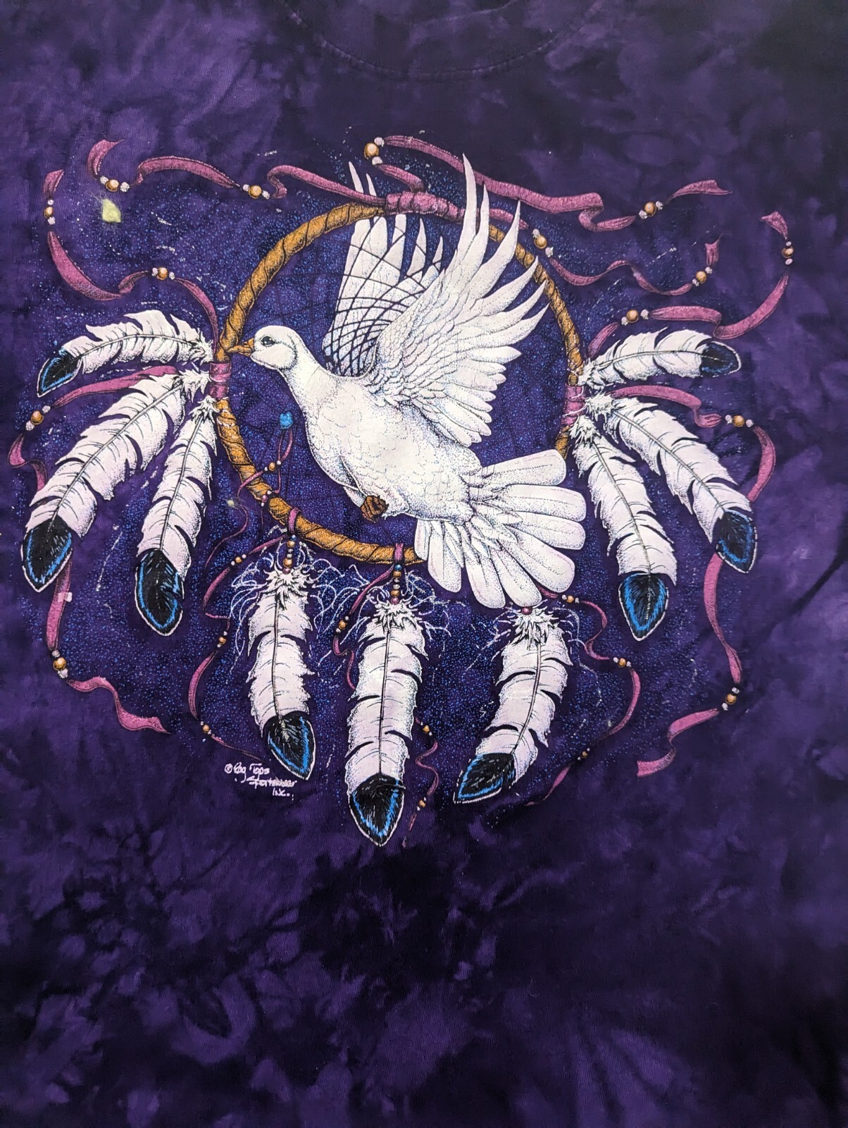 Vintage 1990s Rag Tops Tie-dye Dove T-shirt Sz L "Cherokee NC" | eBay