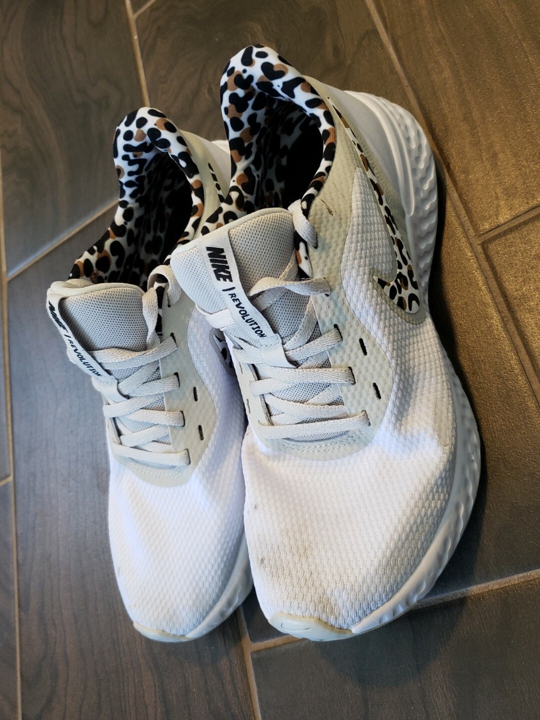 Nike Evolution 5 Leopard Shoes Women's 8.5 White Mesh Lace Up Sneakers ...