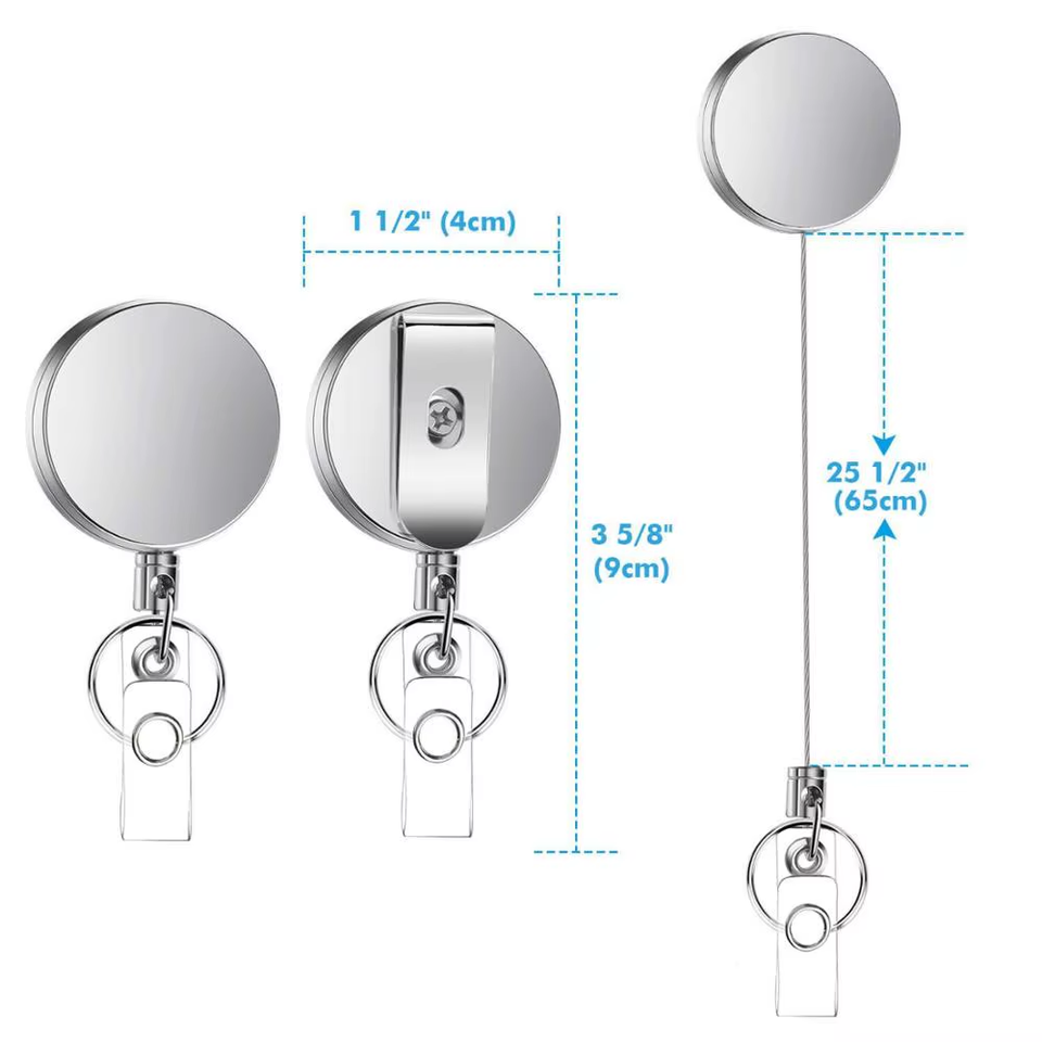 Metal Retractable Badge Holder Heavy Duty ID Badge Reels with Key Chain ...