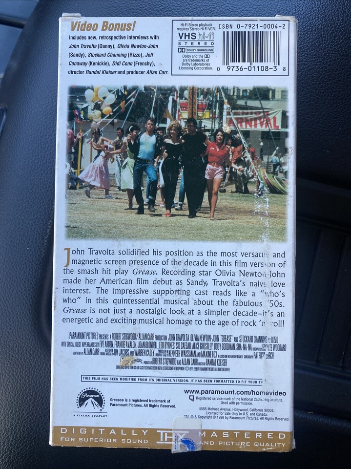 Grease VHS VCR Video Tape Used Movie John Travolta | eBay