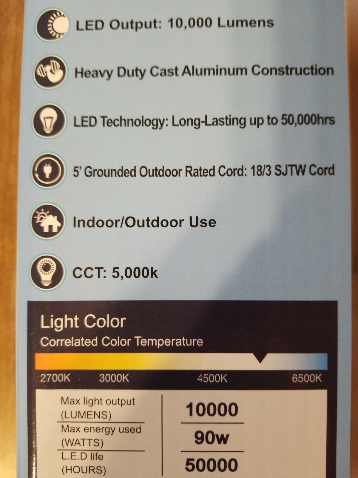 2 10 000 Lumen LED Work Light 120v Corded Shop Home Auto 5000k Aluminum ...