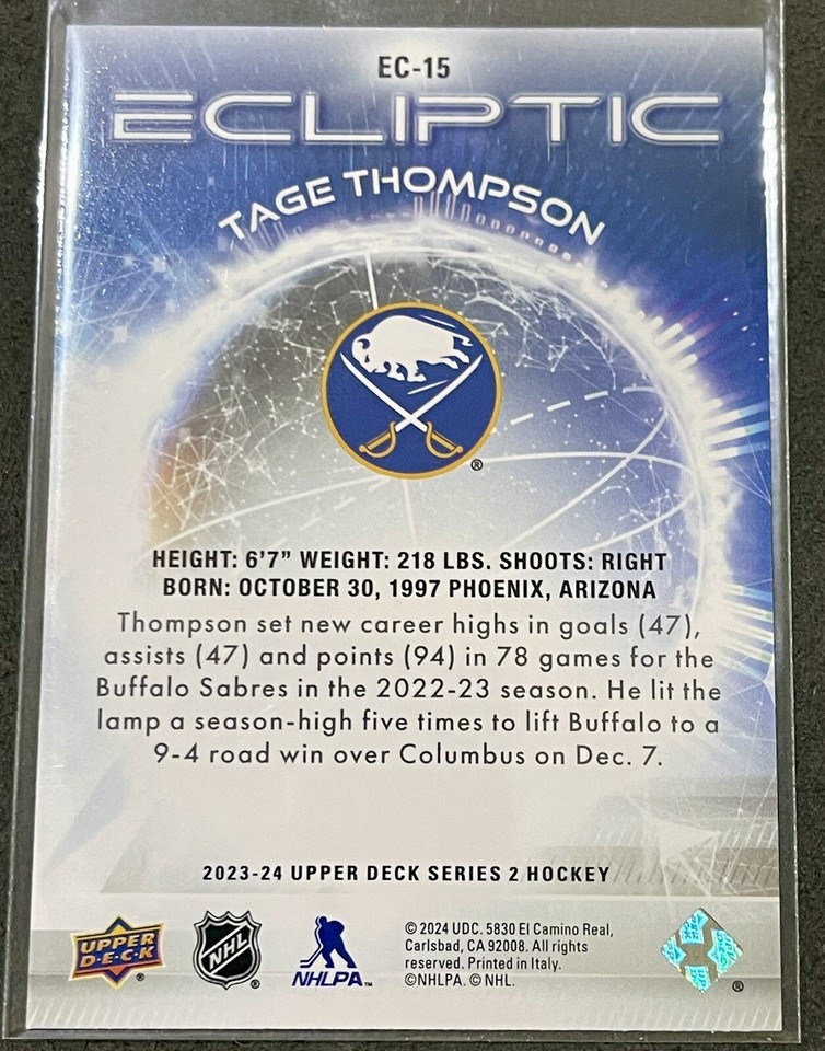 Tage Thompson 2023-24 Upper Deck Series 2 Ecliptic EC-15 Buffalo Sabres ...
