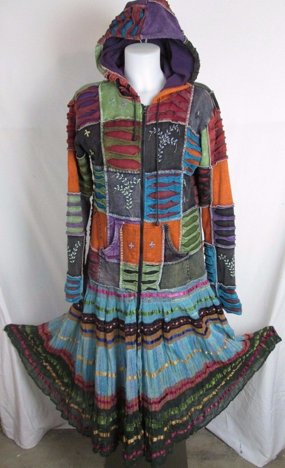 Custom Upcycle Full Length Multicolored Coat Women's Jacket with Hood ...