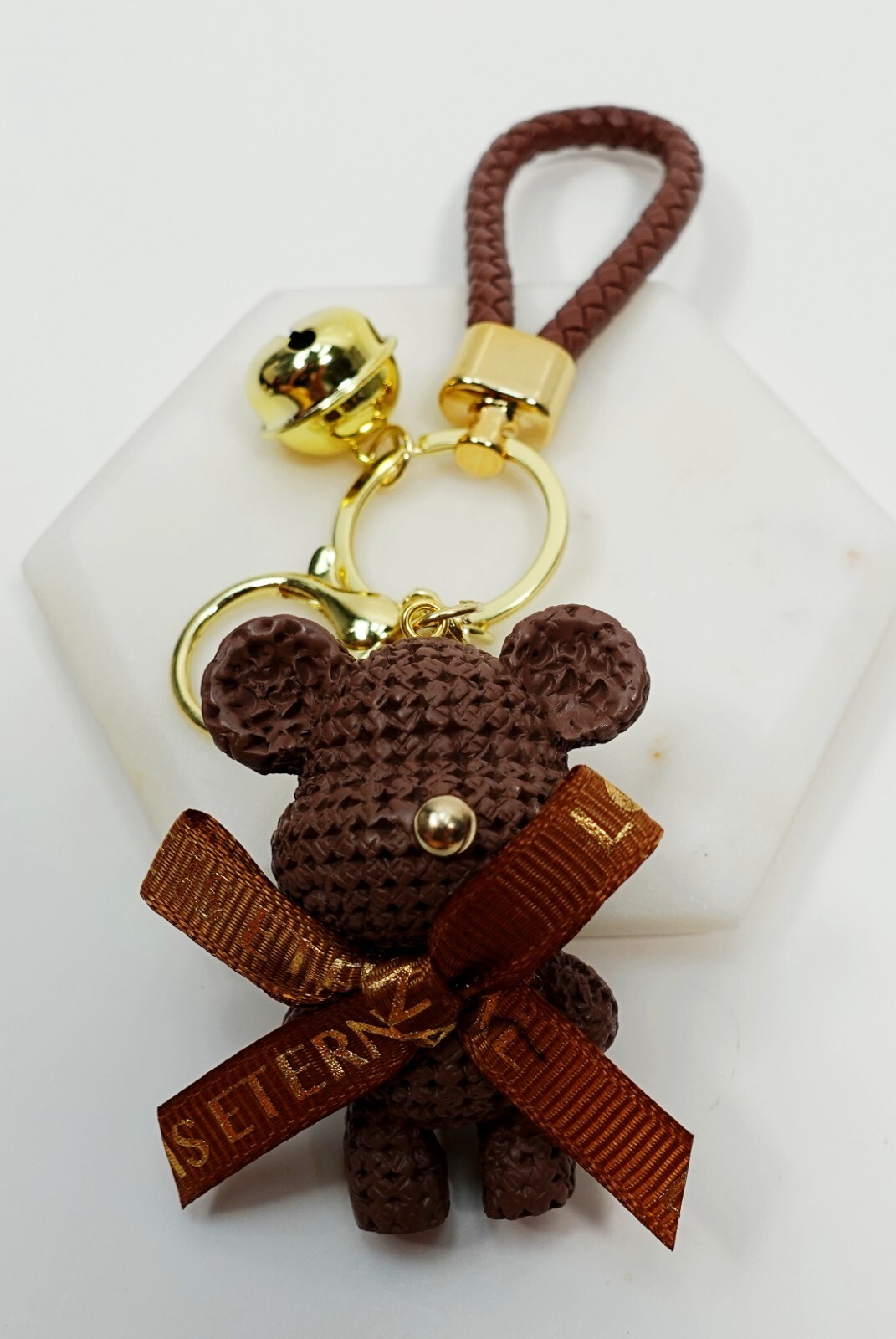 Brown Teddy Bear Keychain Bow Keyrings Bag Tags Backpack Clips Phone ...