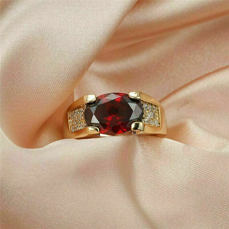 2 CT Oval Cut Red Diamond Men's Wedding Pinky Band Ring 14K Yellow Gold ...