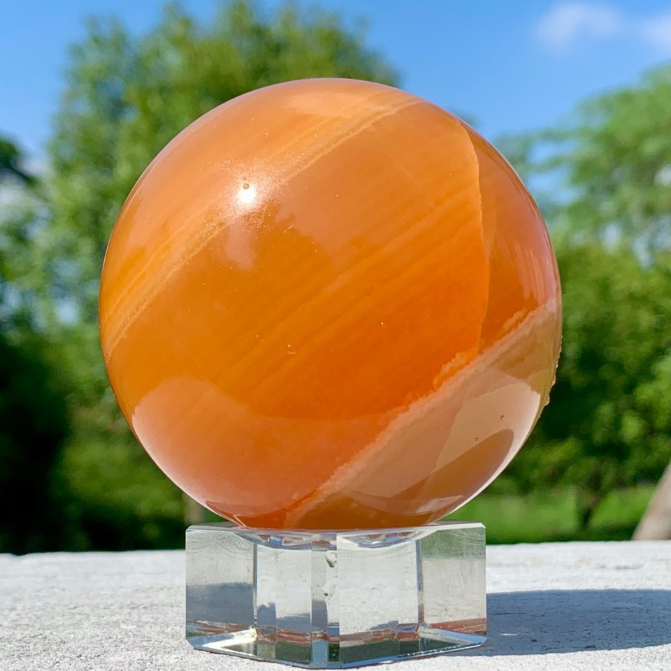 472G Natural Banded Orange Calcite Quartz Crystal Sphere Home Decor ...