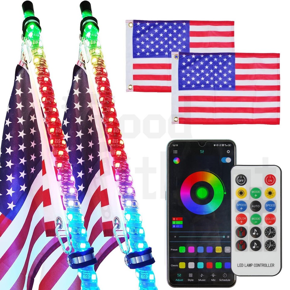 2x LED Whip Lights 3Ft + 4 LED PODS Underglow Rock Lights Blue For Jeep ...