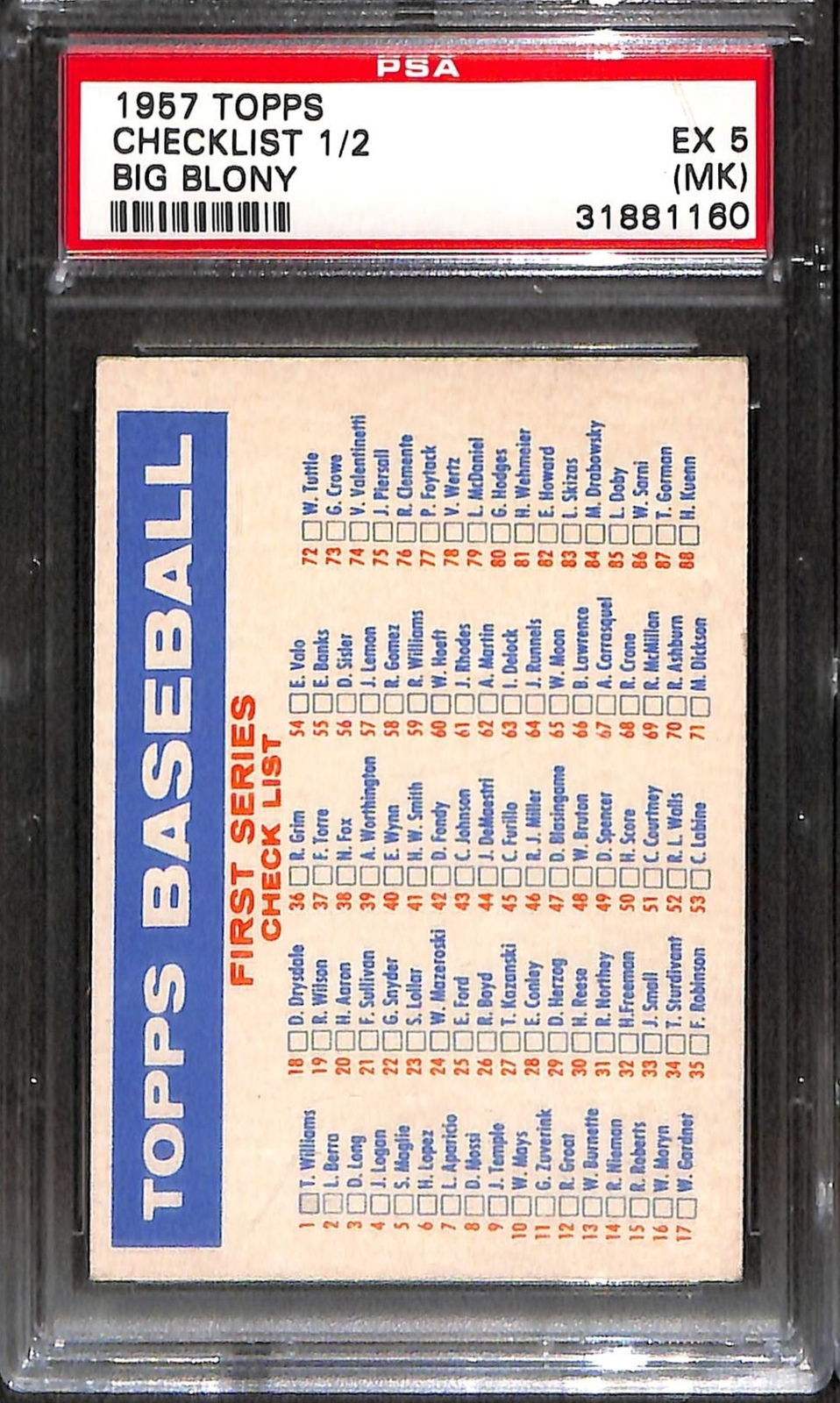 1957 TOPPS CHECKLIST 1/2 BAZOOKA PSA 5MK 31881160 | eBay