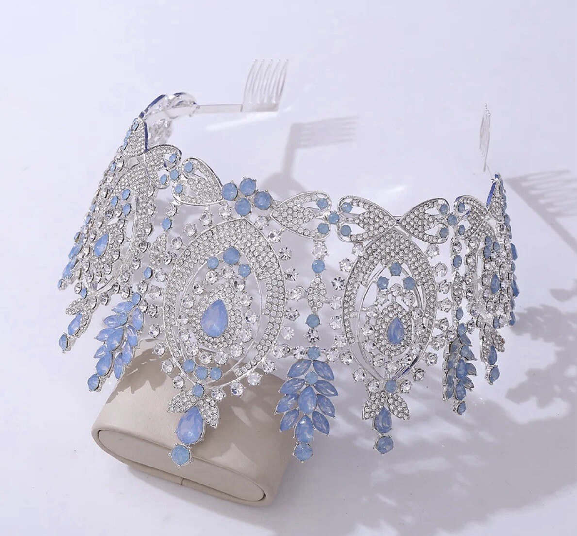 ELEGANT HANDMADE CRYSTAL BEADS BRIDE PEGEANT PRINCESS QUEEN CROWN 4” H ...