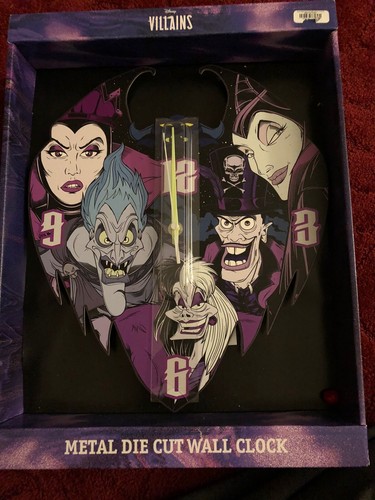 GOTHIC DISNEY VILLAINS METAL CUTOUT WALL CLOCK NIB MALEFICENT EVIL ...