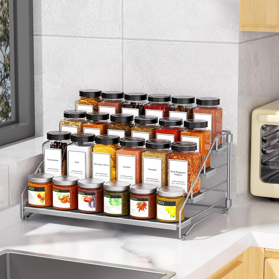 4 Tier Spice Rack for Cabinet, Spice Rack Organizer, Depth Adjustable ...
