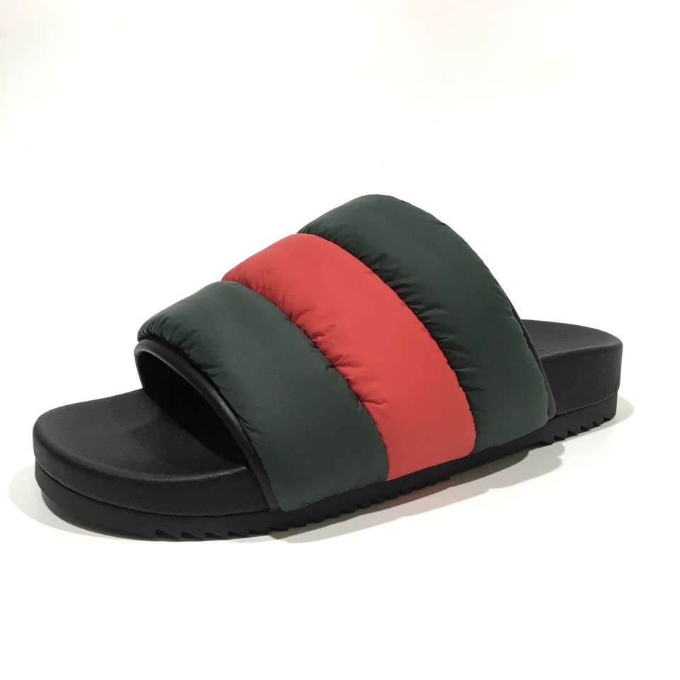 GUCCI PADDED WEB SLIDE SANDALS -GREEN / RED PUFFER NYLON -WOMEN’S US 9 ...