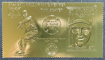 ST VINCENT TOM SEAVER 23KT GOLD FOIL STAMP MNH BASEBALL NEW YORK METS ...
