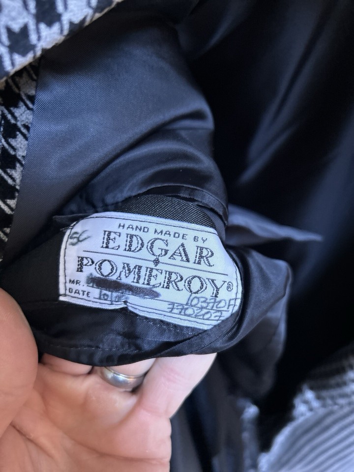 EDGAR POMEROY Bespoke men's velvet sport jacket coat black / gray check ...