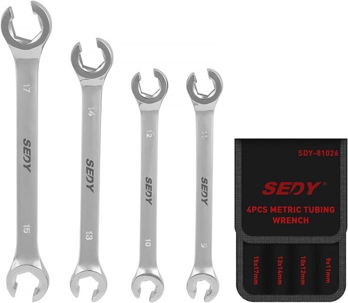 4-Piece Flare Nut Wrench Set - SAE Brake Line Wrench 1/4, 5/16, 3/8, 7/ ...