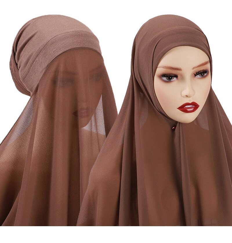 Chiffon Hijab With Cap Bonnet Instant Chiffon Hijab Shawl Head Scarf ...