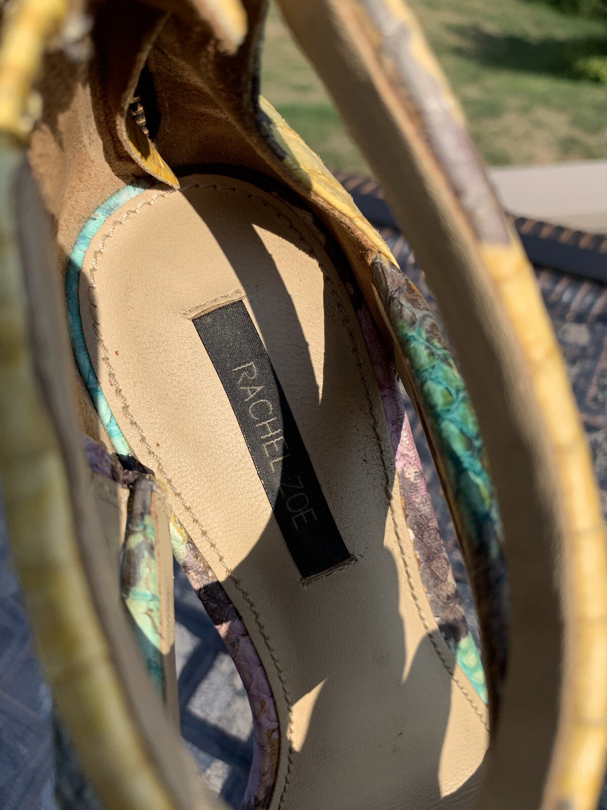 $395 Rachel Zoe Python Snake Skin Katia T Strap Rainbow Platform Wedges ...