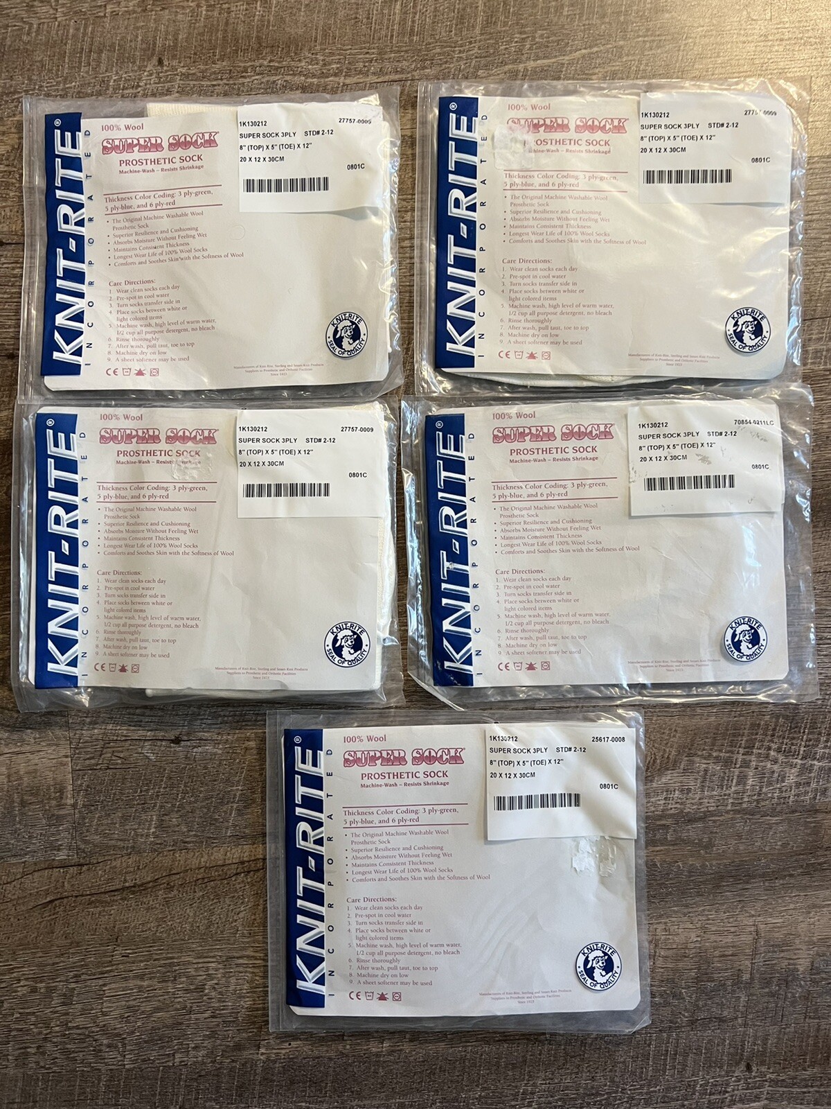 FIVE 5 Knit-Rite Prosthetic Super Sock 3-Ply Wool 8” Top x 5” Toe x 12 ...