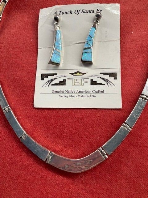 NAVAJO STERLING SILVER OPAL INLAY- TOUCH OF SANTA FE NECKLACE/EARRINGS ...