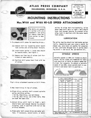 1953 Atlas Drill Press Model 1060 Mounting Instructions Instructions | eBay