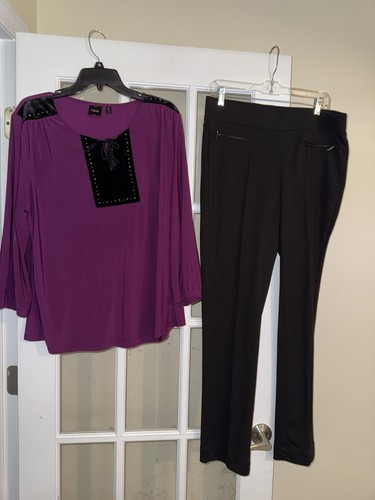 Rafaella Two Piece Women’s Set- Purple Long sleeve tunic black pants ...