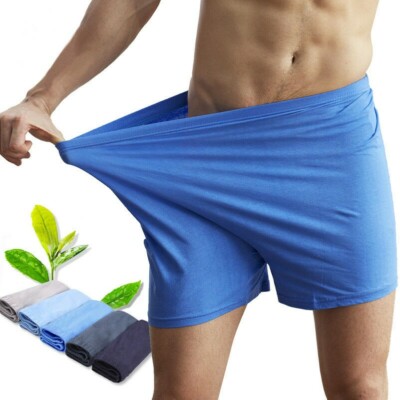 Men's Cotton No Fly Underwear Boxer Briefs Trunk Sleepwear Shorts Plain ...