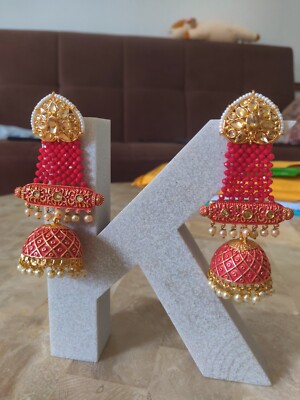 Ethnic Heavy Jhumka/Wedding Jhumka/Red Jhumka/Indian Pakistani Jhumka ...