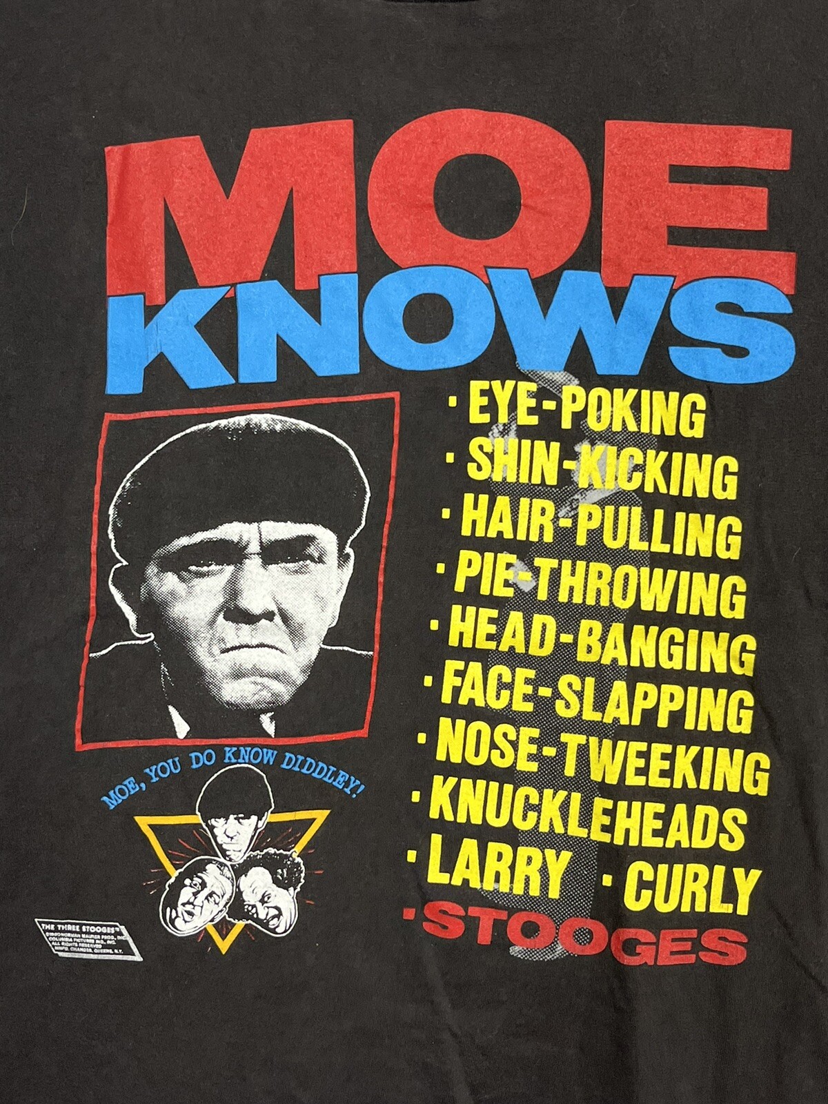 Vintage Three Stooges Shirt Mens XL Black Moe Knows 1990 Changes Tag ...