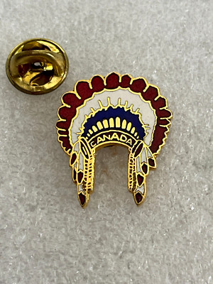 VTG Native American Indian Tribe Headdress Canada Enamel Hat Lapel Pin ...