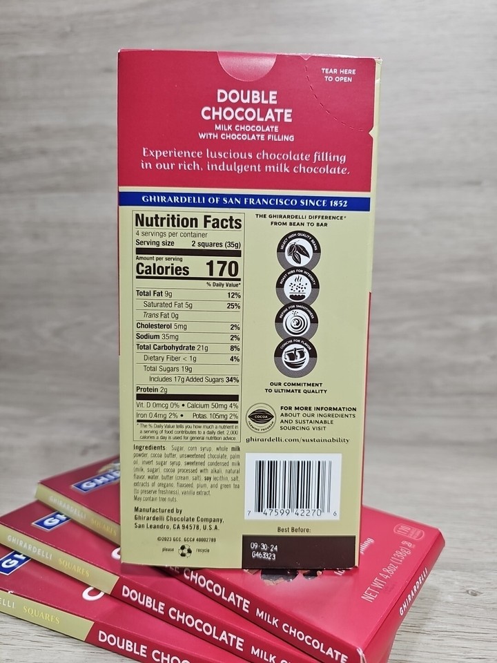 Ghirardelli Double Chocolate Square Bites 4.8 oz Bar - Pack Of 4 | eBay