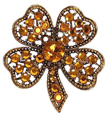Vintage Signed Weiss Yellow Crystal 4 Leaf Clover Shamrock Luck Brooch ...