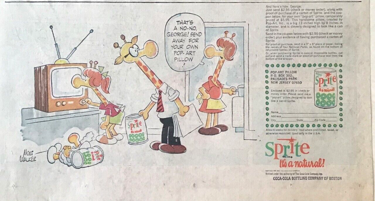 1969 Sunday newspaper ad for Sprite - Giraffe Family,Sprite Pillows ...