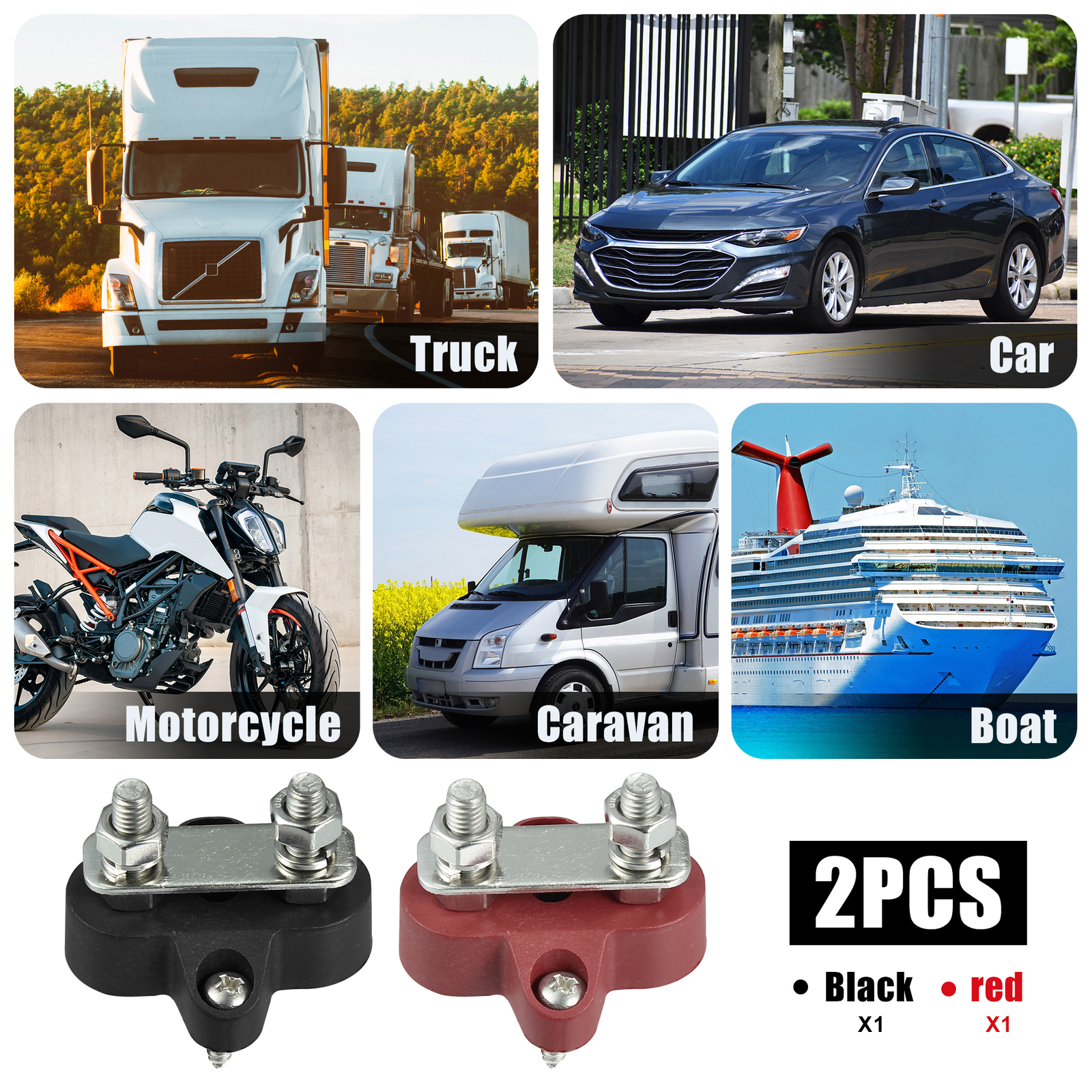 Pack of 2 Car Junction Block 1/4" Power Post Insulated Terminal Stud ...