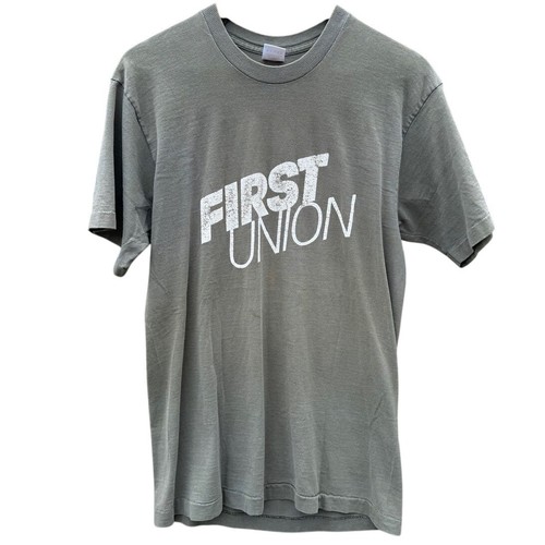 Vintage 80s First Union Bank Green Fruit of the Loom T-shirt Size Large ...