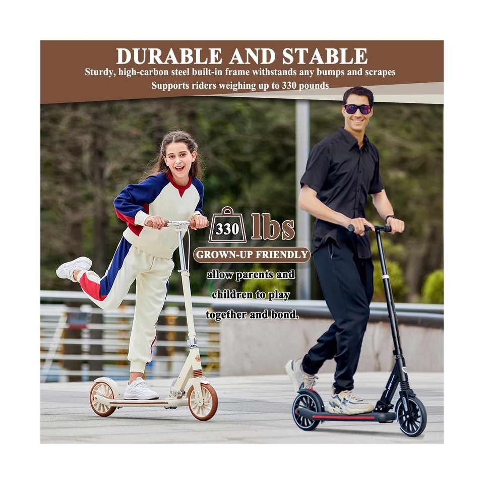 Commuter Adult Scooter 330 lbs Capacity, 8IN Solid Tires Big Wheels ...