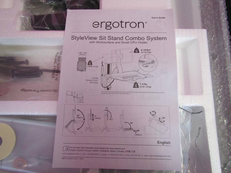 NEW Ergotron StyleView 45-272-026 Sit to Stand Wall Mount Combo Arm ...