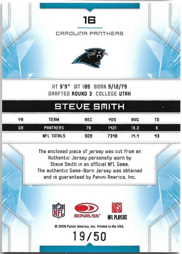 2009 Panini Limited Steve Smith Laundry Tag LOGO Patch Swatch HUGE /50 ...