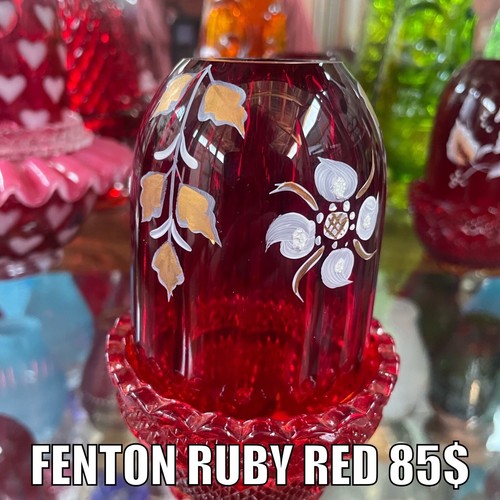 Ruby Red Fenton Fairy Lamp Hand Painted Signed In A Ruby Red Marked ...