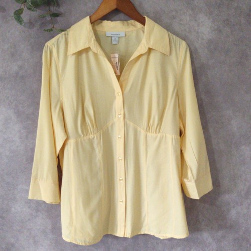 Dressbarn Shirt Womens XL Yellow Button Up 3/4 Sleeve Collared Babydoll ...