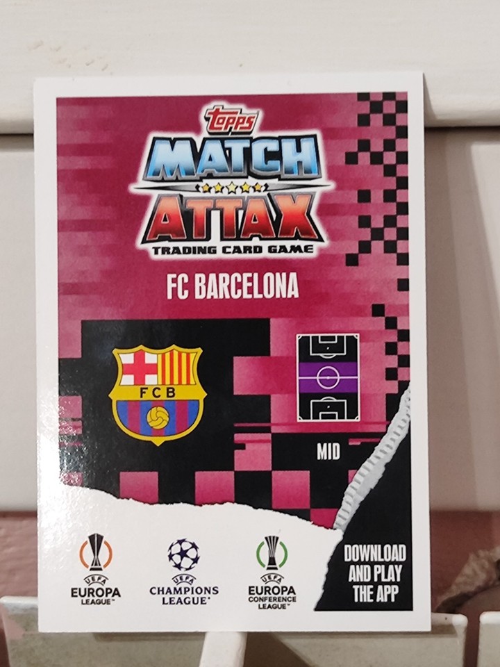 CARD FIGURINA TOPPS MATCH ATTAX 23-24 PEDRI MAN OF THE MATCH SIGNATURE ...